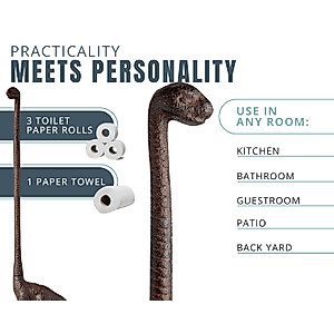 Paper Towel Holder or Free Standing Toilet Paper Holder- Cast Iron Dinosaur Paper Holder - Bathroom Toilet Paper Holder or Stand Up Paper Towel Holder - Rustic Brown w/Vintage Finish by Comfify