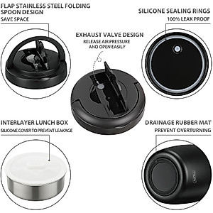 Soup Thermo for Hot Food Adults 32OZ Lunch Containers Wide Mouth Hot Food Jar Vacuum Insulated Stainless Steel Bento Box Leakproof with Spoon (Black)