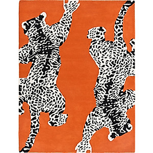 Restoration and Renovation Climbing Jaguar Modern Handmade Wool Rug for Living Room, Bedroom and Dining Room (Orange, 5' x 7')