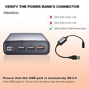 Smarkey Heated Jacket Adapter Charger USB Plug Cable for Milwaukee, Dewalt, Revean, Snap-on, Metabo, Craftsman, AEG, Makita (Easy for Travelling and Outdoor)