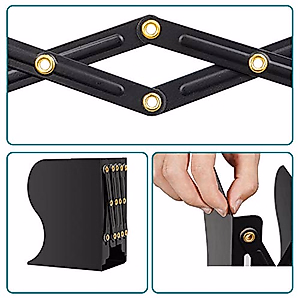 Adjustable Metal Iron Bookends Books Holder Stand Desk Bookend, Black Bookend Supports, Nonskid Bookends for Shelves, Office and Home, Black
