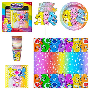 Care Bears Birthday Decorations 58pc Happy Birthday Table Decorations Original Care Bears Party Supplies: Paper Plates, Cups Napkins, Table Cloth Cake Topper Rainbow Party Favor Gender Reveal Decor 3+