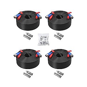 ZOSI 4 Pack 150ft (45 Meters) All-in-One Video Power Cable, BNC Extension Surveillance Camera Cables for Video Security DVR Camera Systems (Included 4X BNC Connectors and 4X RCA Adapters)-Black Color