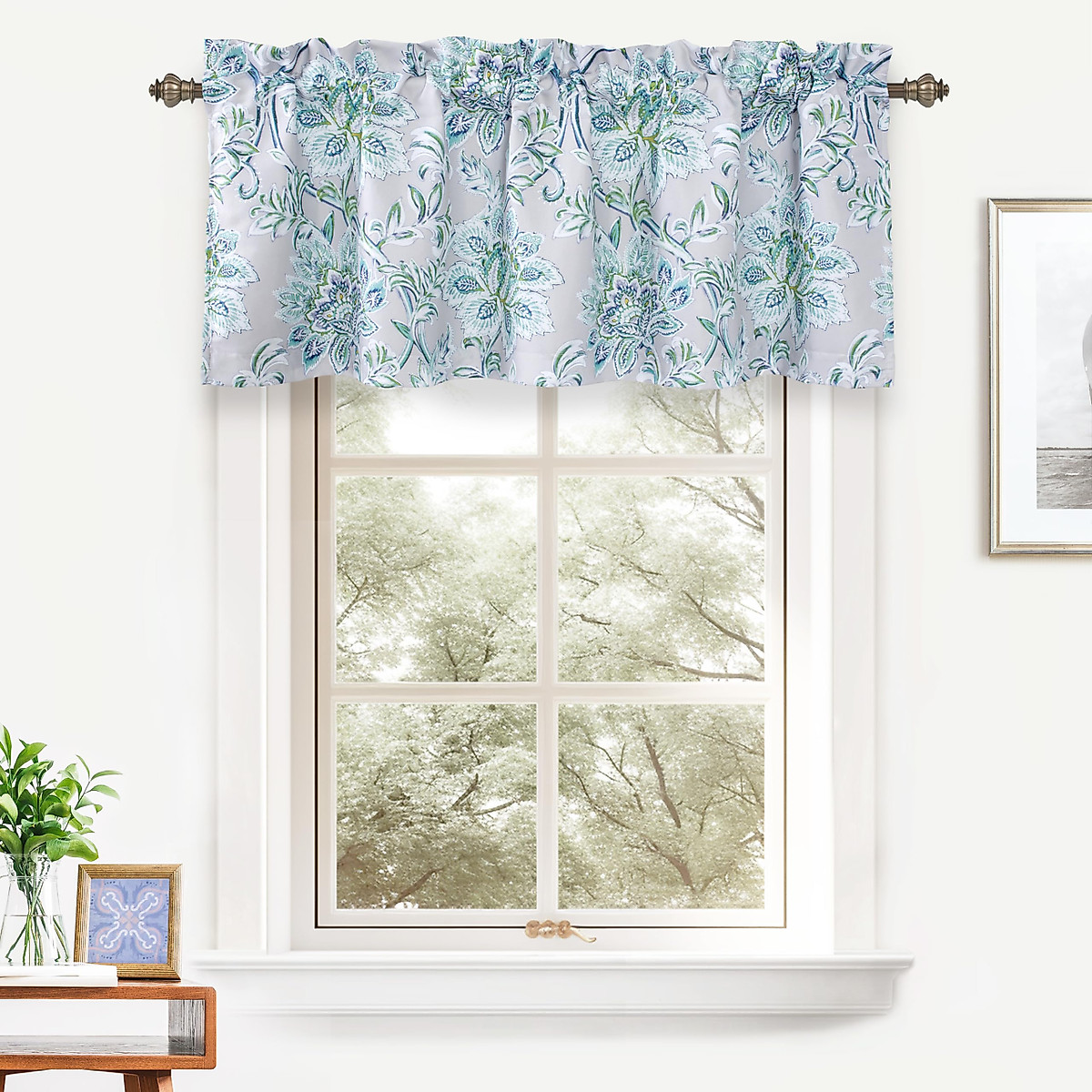 DriftAway Alyssa Jacobean Elegant Floral Leaves Pattern Thermal Insulated Blackout Lined Rod Pocket Window Curtain Valance for Kitchen Café 2 Pack 52 Inch by 18 Inch Plus 2 Inch Header Gray