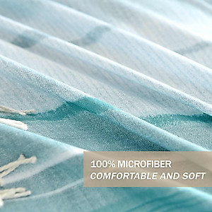 Nanko King Duvet Cover Set, Grey and Blue Teal Striped Print Pattern 3pc 104x90 Microfiber Comforter Quilt Bedding Cover with Zip Ties - Modern Farmhouse Styly for Men and Women Teen, Gray