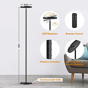WOWLUMEN Floor Lamp,Bright 36W 3500LM Standing Lamp with Remote, 2700K Soft White to 6500K Cool White Adjustable,Touch Control Dimmable Torchiere Tall Lamp for Living Room,Bedroom,Office,Sofa(Black)