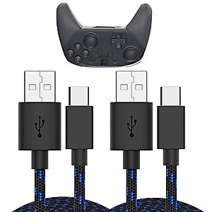 TALK WORKS USB-C Charger Cables for Nintendo Switch/Lite + Switch OLED & Pro Controller - 10ft Long Nylon Durable Braided USB Type C Charging Cable for Controllers - Black-Blue (2 Pack)