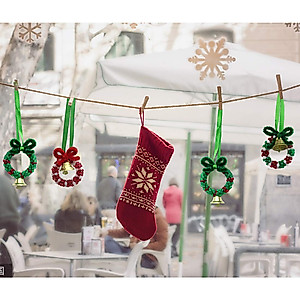 Hifunwu 1570 PCS Christmas Beaded Ornament Kit Christmas Tri-Shaped Beads Plastic Tri Beads with Pipe Cleaners Xmas Party Craft Wreath Candy Cane for Christmas Tree Hanging