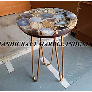 Natural Agate Table, Agate Table With Metal Stand, Round Agate Stone Table, Centerpiece, Agate Side Table 15" Inch, Piece Of Conversation, Family HeirLoom