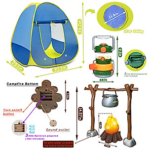 MITCIEN Kids Play Tent with Campfire, Toddlers Camping Set, Oil Lantern with Sound, Cut Up Fruits, Marshmallow, Skewers, Pretend Camping Toys for 3 4 5 6+ Year Old Boys and Girls
