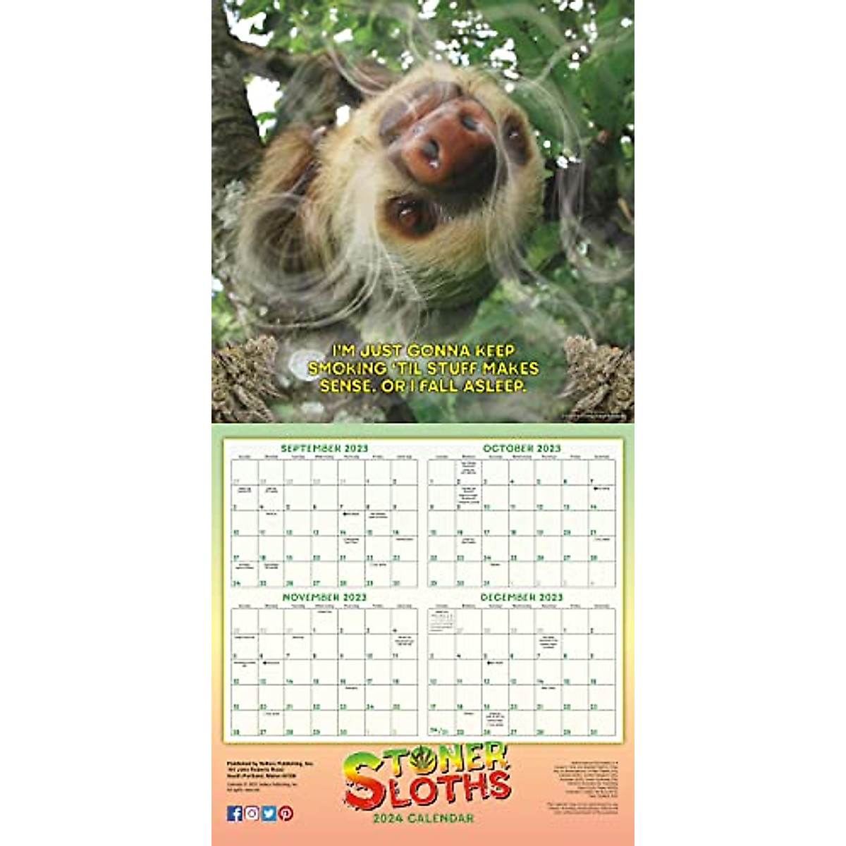 Stoner Sloths 2024 Wall Calendar, 16-Month Humor & Comic Calendar, 12" x 12"