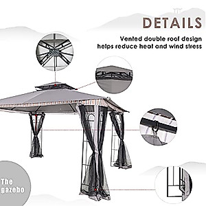 Joyside Patio Gazebo with Netting 12 ft. x 10 ft. Double Tier Roof gazebos for patios (Grey)