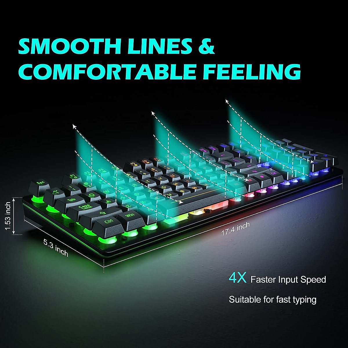 TNBIU Gaming Keyboard, 105-Key Wired Membrane Keyboard, Rainbow LED Backlit Keyboard, Floating Keycap Design, Aluminum Alloy Panel, Stylish Appearance Design, Suitable for Desktop, Computer, PC