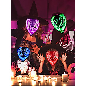 Quanquer LED Light Up Mask for Adults Kids, Unique Neon Glow Masks with Dark and Evil Glowing Eyes, Conspicuous Menacingly Cool Halloween Costume for Men Women Cosplay-Blue