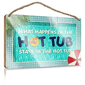 Funny Signs for Office What Happens in The Hot Tub Stays in The Hot Tub Wooden Sign Bathroom Decor Sets Fall Signs for Home Decor (Color : Colour, Size : 15X28CM)