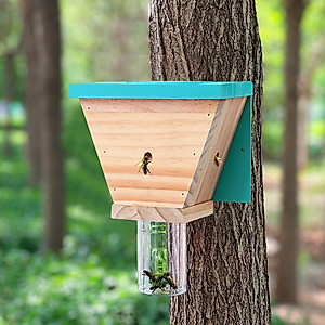 GRTRE 1 Pack Wood Carpenter Bee Trap for Outside - Wood Boring Bee Trap - Best Bee Trap - Nature Shed Style Carpenter Bee Traps Outdoor Hanging - Insect Traps Removes Carpenter bee