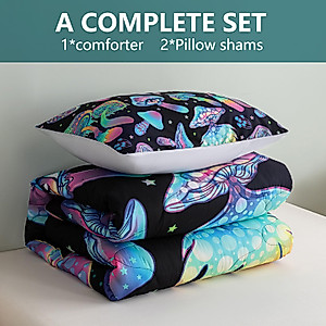 Dropshipful Cute Mushroom Bedding Sets, Twin Cartoon Mushroom Comforter Set, Mushroom Gifts for Women 3PC Black Comforter and 2 Pillowcases