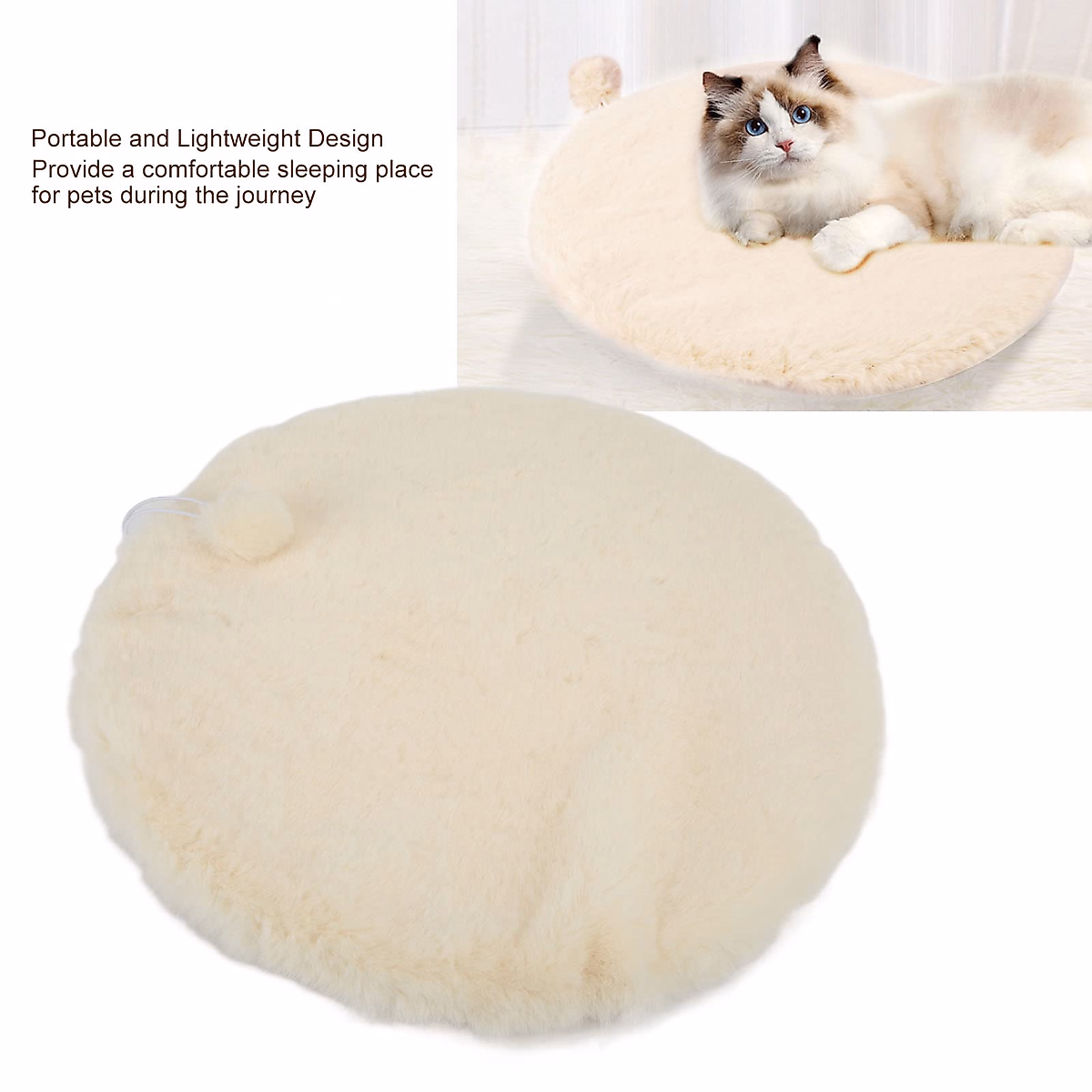 Pet Bed Round Plush Donut Bed Warm Comfy Pet Sleeping Mat with Small Ball for Warm Sleeping(S-Cheese White)