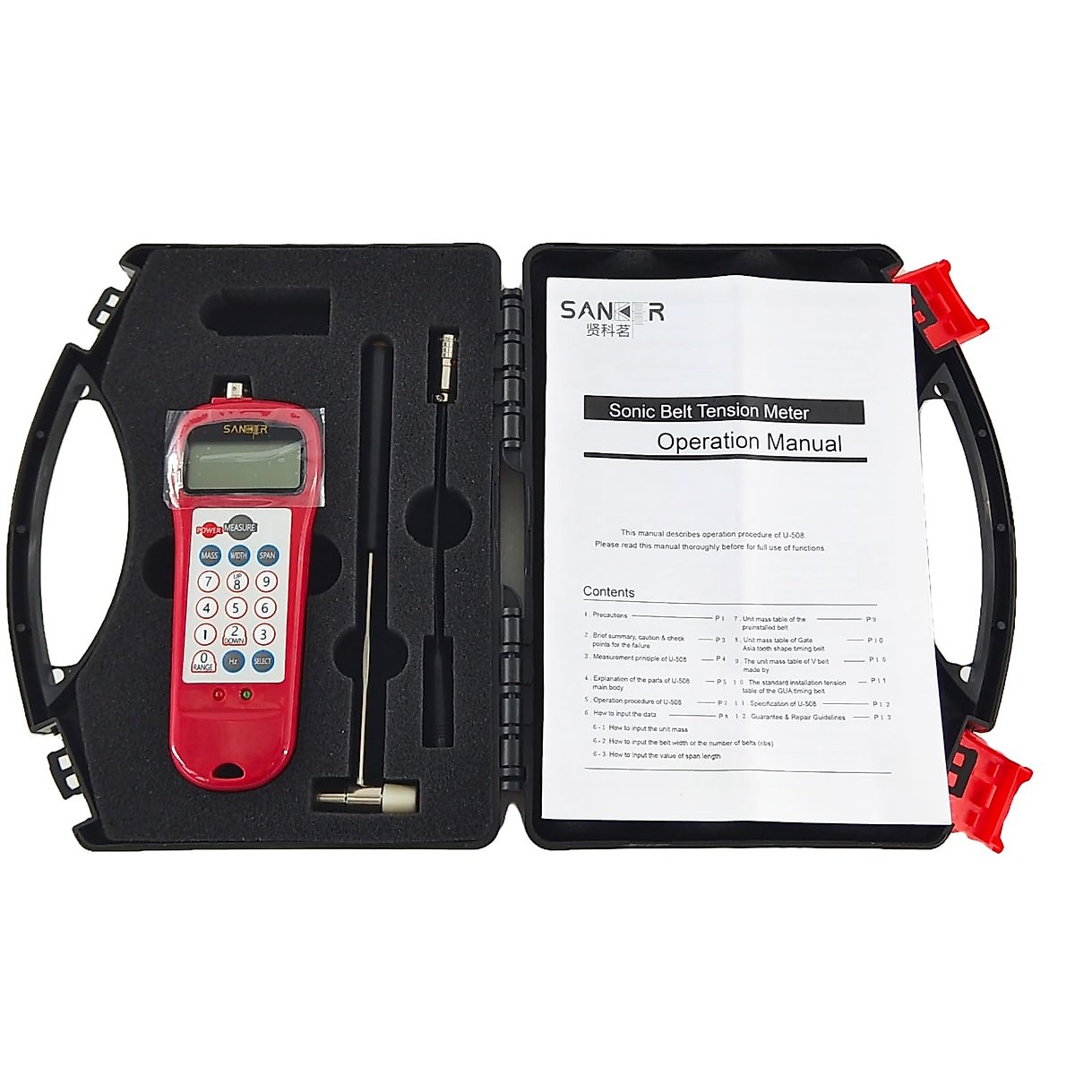 QIUSUO Sonic Belt Tension Gauge/Meter or Most Types of Belts with Frequency Range 10Hz to 5000Hz and Tension Range 0.01 to 99900N Data Storage Function Adjustable Probe
