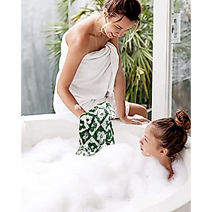 Hand Towels Checkered Floral - Set of 4 Soft Face Towels for Bathroom, Large Size 13” x 29”, Dark Olive Green