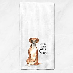 Watercolor Life is Better with a Boxer Microfiber Kitchen Tea Bar Towel Gift for Animal Dog Lover