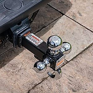 Towever 84180 Trailer Hitch Tri Ball Mount with Hook, 3 Ball Hitch Fit for Towing Hitch 2 inch Receiver (Hollow Shank Tow Hitch, Black&Chrome)