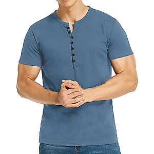 CLOFFUTY Men’s Cotton Henley Shirts, V-Neck Shorts Sleeve Shirts Muscle T-Shirts for Men Slim Fit for Casual, Workout, Gym Navy Blue