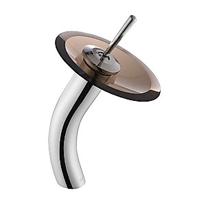 KRAUS Tall Waterfall Bathroom Faucet for Vessel Sink with Clear Brown Glass Disk, Chrome KGW-1700CH-BRCL