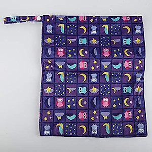 Sigzagor Wet Dry Bag Baby Cloth Diaper Nappy Insert Bag Reusable Washable (Moon Star Owls)