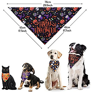 Whaline 4 Pack Halloween Pet Bandanas Pumpkin Ghost Trick or Treat Triangle Dog Bibs Purple Orange Black Dog Scarf Pet Neckerchief for Small Medium Large Pet Cat Dog Costume Accessories
