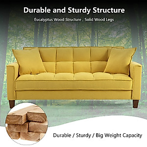 mikibama Linen Sofas Couchs for Living Room Grid Tufted Loveseat Sofa Padded 2 Seater Bedroom Couch Soft Comfy Sofa Bed for Small Space Apartment with Solid Wood Legs (Beige)