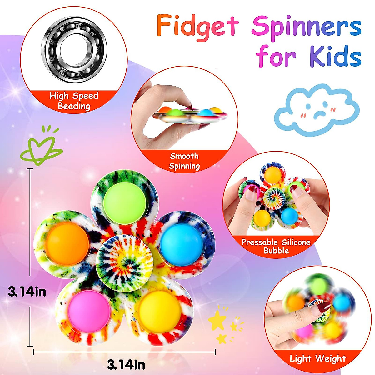 Gigilli Fidget Spinners Pop for Kids 2 Pack, Sensory Fidget Toys for Kids 8-12 4-8 Goodie Bags Stuffers, ADHD Autism Fidget Toys for Toddler 1-3 Boys Girls, Classroom Prizes Valentines Birthday Gifts
