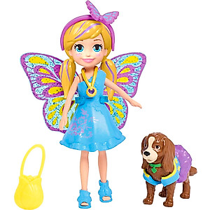 Polly Pocket Doll & Accessories, Masque ‘N Match Costume Pack with 3-Inch Small Doll, Pet, 4 Costumes for Doll & for Pet