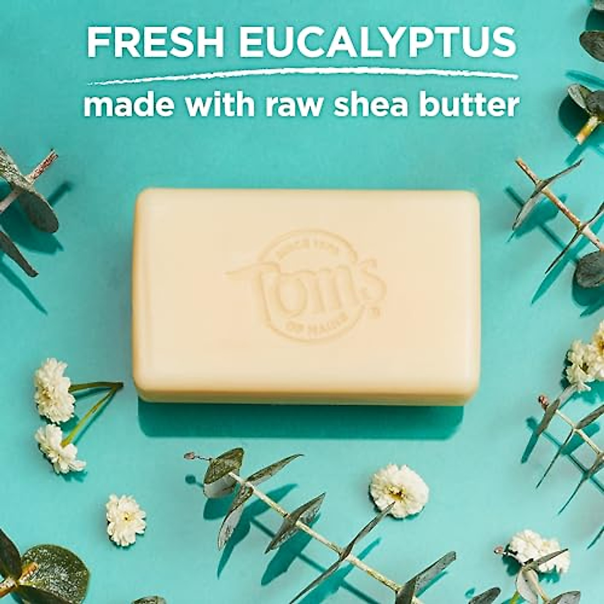 Tom's of Maine Natural Beauty Bar Soap With Raw Shea Butter, Fresh Eucalyptus, 5 oz. 6-Pack (Packaging May Vary)