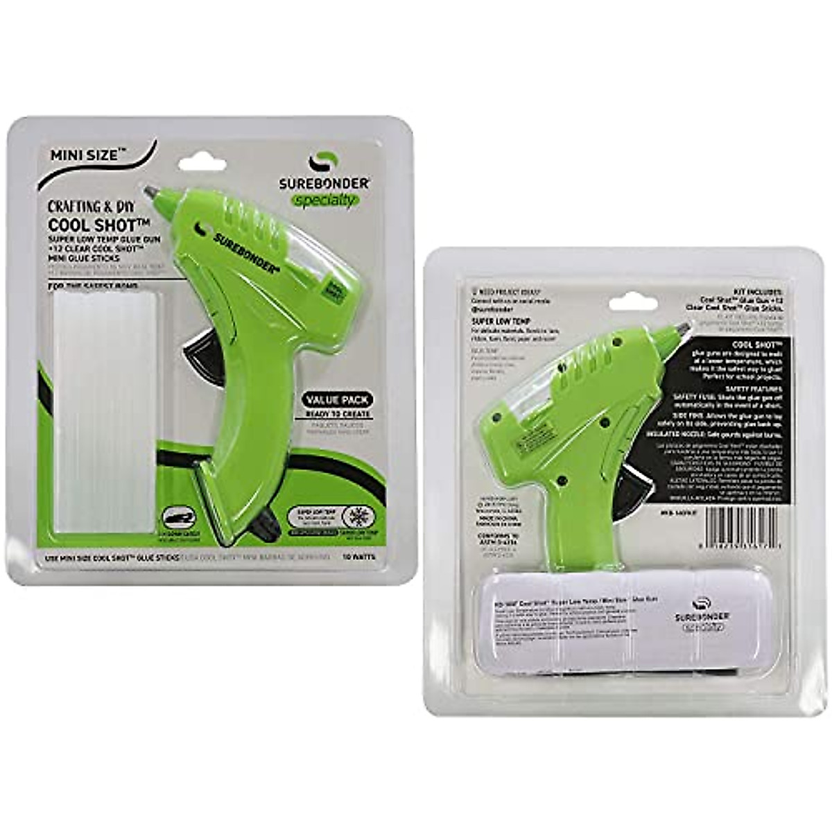 Surebonder Ultra Low Temperature Cool Shot Mini Glue Gun, Compact Size, Extra Safe at 10 Watts, Bonds Delicate Materials Like Paper, Fabric, Foam, Flowers, 12 Sticks Included (Plus Series KD-160FKIT)
