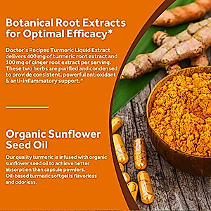 Doctor's Recipes Turmeric Curcumin Softgel, Turmeric with Ginger, 400mg, 95 Percent Concentrated Curcumin, 5% Gingerols, Joint Health, Black Pepper, Kosher Friendly, 120 Softgels