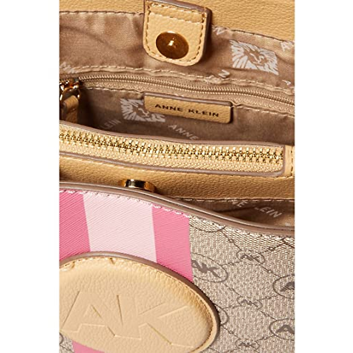 Anne Klein AK Logo Varsity Stripped Mini hobo, Cream-Brown/Warm Sand w/Petunia-Brite Petal Stripe