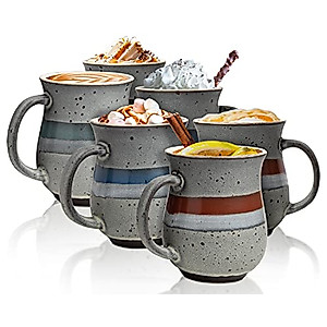 16 oz Ceramic Rustic Mugs - Set of 6 - Multicolor Farmhouse Mugs for Coffee, Tea & More - Dishwasher & Microwave Safe Novelty Mugs Made of Chip-Free Ceramic - Farmhouse Kitchen Décor- Grey
