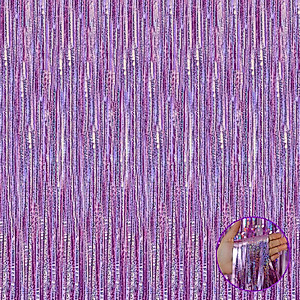 4 Pack Light Purple Tinsel Foil Fringe Curtain Backdrop, 3.28Ft x 8.2Ft Metallic Streamers for Photo Booth Wedding Bridal Shower Bachelorette Birthday Halloween Christmas Party Decoration