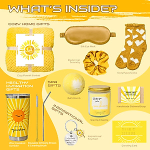 Birthday Gift Baskets for Women, 11 Pieces Unique Get Well Soon Gifts, Self Care Package, Inspirational Gift Set, Spa Gifts Box, Sending Sunshine Theme Presents for Her Mother Wife Sister Best Friend