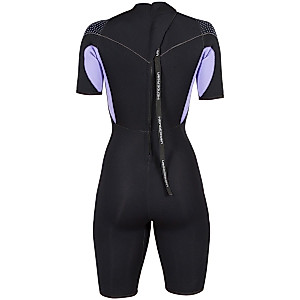 Henderson Women's 3mm Thermoprene Pro Back Zip Shorty Wetsuit, Black/Lavander, 8