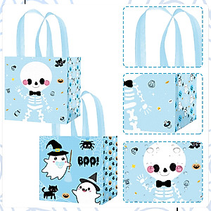 umoni Halloween Non-Woven Treat Bags Halloween Little Boo Baby Shower Treat Bags 12 Pack Blue Ghost Trick or Treat Candy Bags for Hallowen Favor Little Boo Baby Shower Birthday Party Supplies