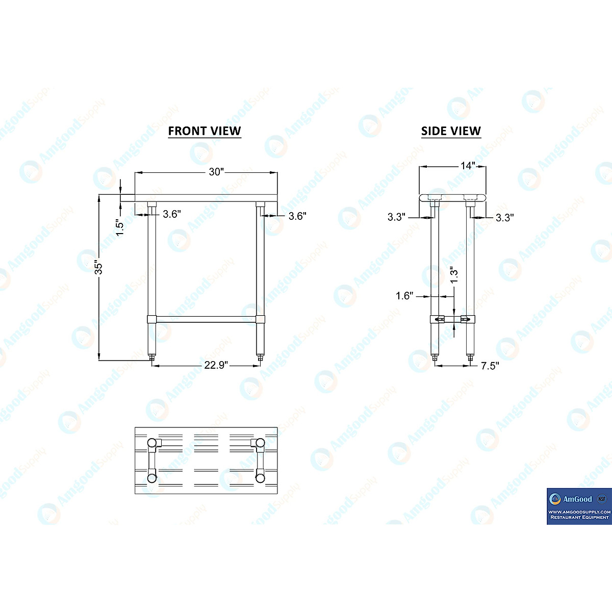 14 in. x 30 in. Open Base Stainless Steel Work Table | Residential & Commercial | Food Prep | Heavy Duty Utility Work Station | NSF