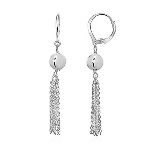 Hoops & Loops 925 Sterling Silver Dangling Bead Tassel 57mm Long Drop Leverback Earrings for Women Teen Girls