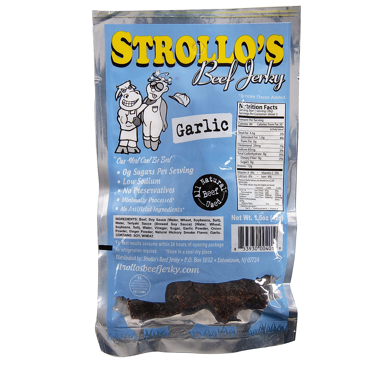 Strollo's Beef Jerky Sampler - Variety 4 Pack (1 of each flavor) Low Sodium, Low Carb, Low Sugar - Made with all Natural USA Beef, USDA Certified