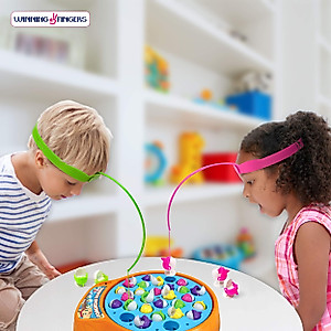 Winning Fingers Fishing Game | Includes 28 Fish, 4 Rods, 4 Forehead Rods, Rotating Board | Great Preschool Fishing Toy Board Game Learning Fine Motor Skills for Kids and Toddlers Ages 3 Plus