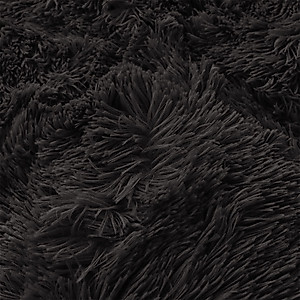 Ultra Soft Black Faux Fur 3 Piece Queen Comforter Set - Plush Fluffy Bedding With Duvet Cover and 2 Pillowcases