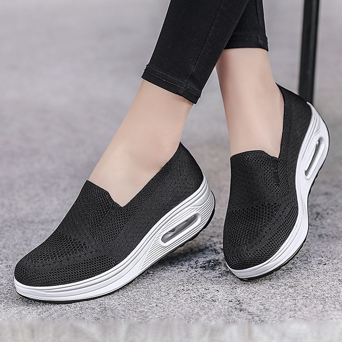 Keilinia Women's Air Cushion Orthotic Comfy Walking Shoes,Lightweight Breathe Mesh Slip-On Diabetic Casual Sneakers (9,Black)