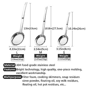 Hvanam Sieve Fine Mesh Strainer Set Stainless Steel Metal Flat Cooking Skimmer Ladle Colander With Handle Food Strainer Kitchen Tools For Kitchen Baking Oil Filter Flour Sifter Foam,L M Small 3Pack