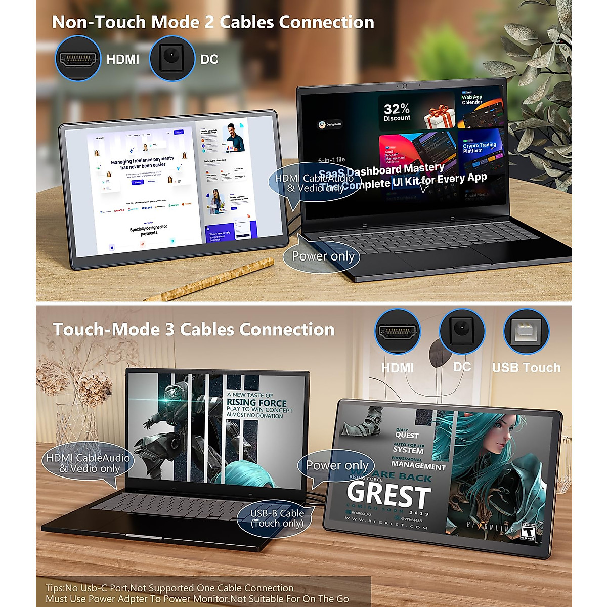 COOLHOOD Touchscreen Monitor 15.6 Inch FHD1920×1080P IPS HDR 60Hz Touch Screen Monitor HDMI VGA DVI Touch Monitor with 10-Point Multi-Touch VESA Monitor with Speakers Touchscreen for Laptop Mini PC